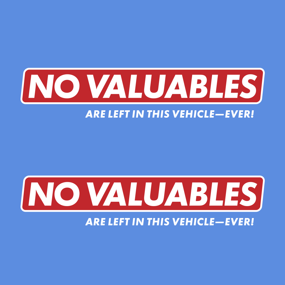No Valuables Auto Window Decals from Sticker Robot Shop